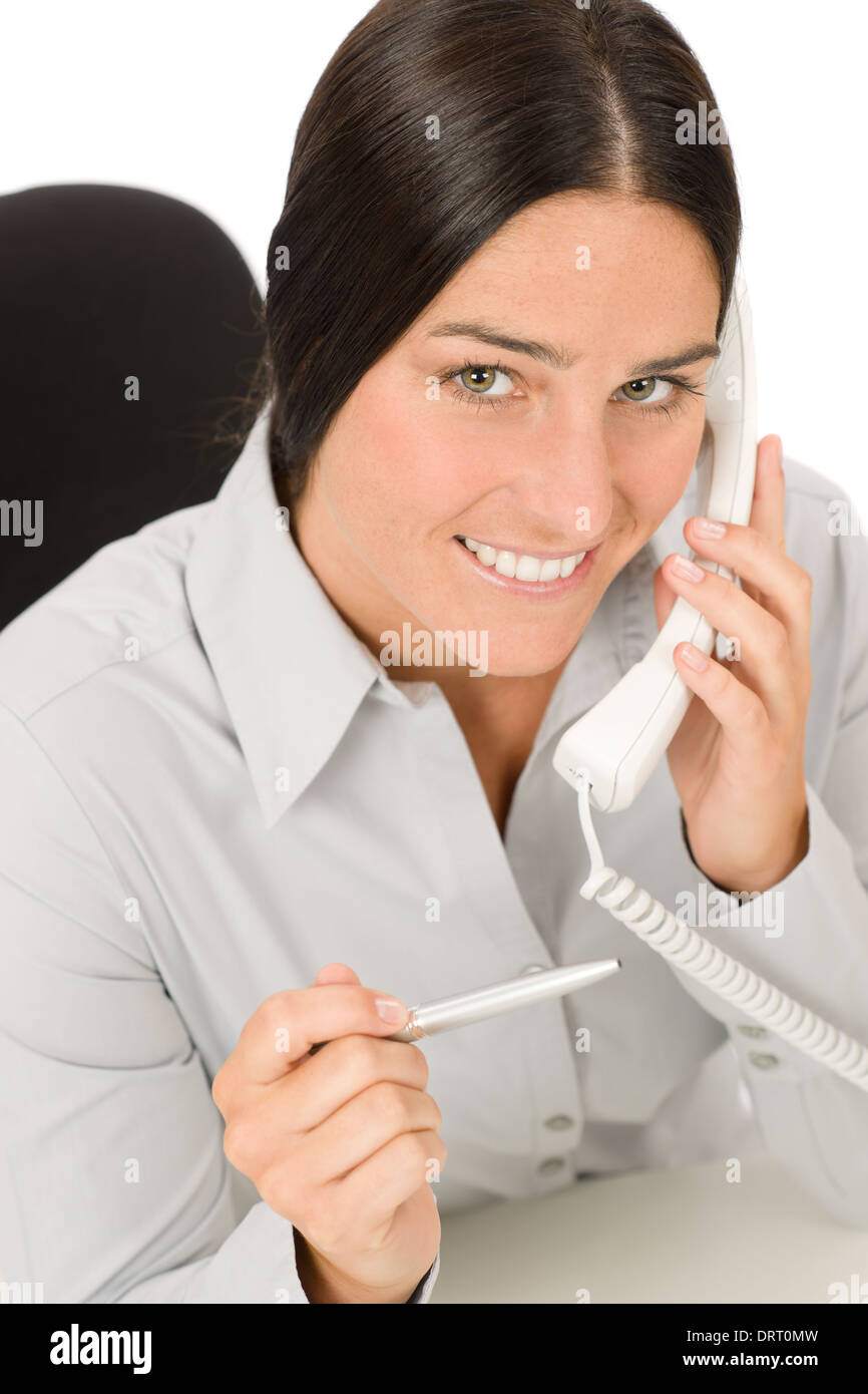 Smiling businesswoman attractive calling Stock Photo - Alamy