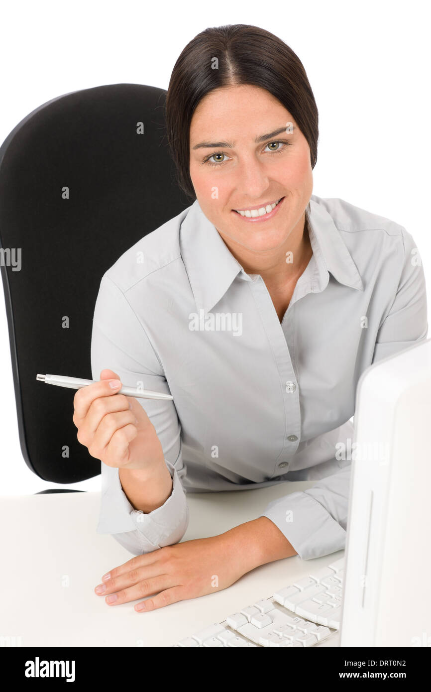 Successful business woman at office hold pen Stock Photo - Alamy