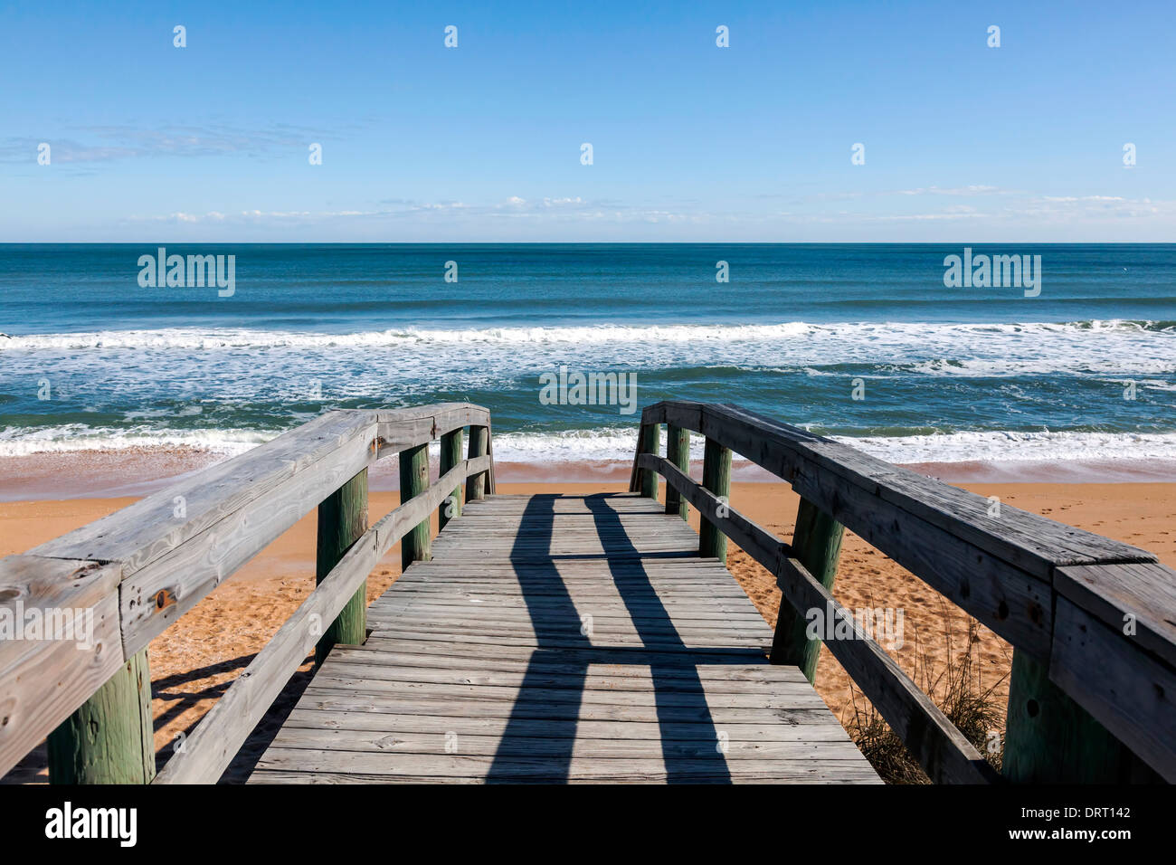 Wooden beach cross-over and steps in Flagler Beach, Florida Stock Photo ...