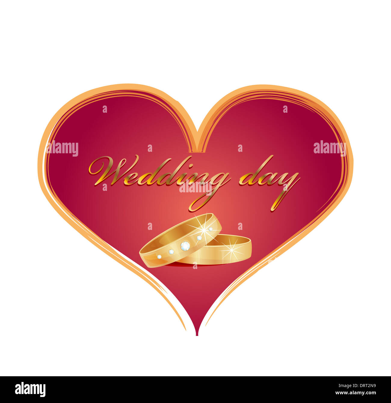 wedding card with rings and red heart Stock Photo - Alamy
