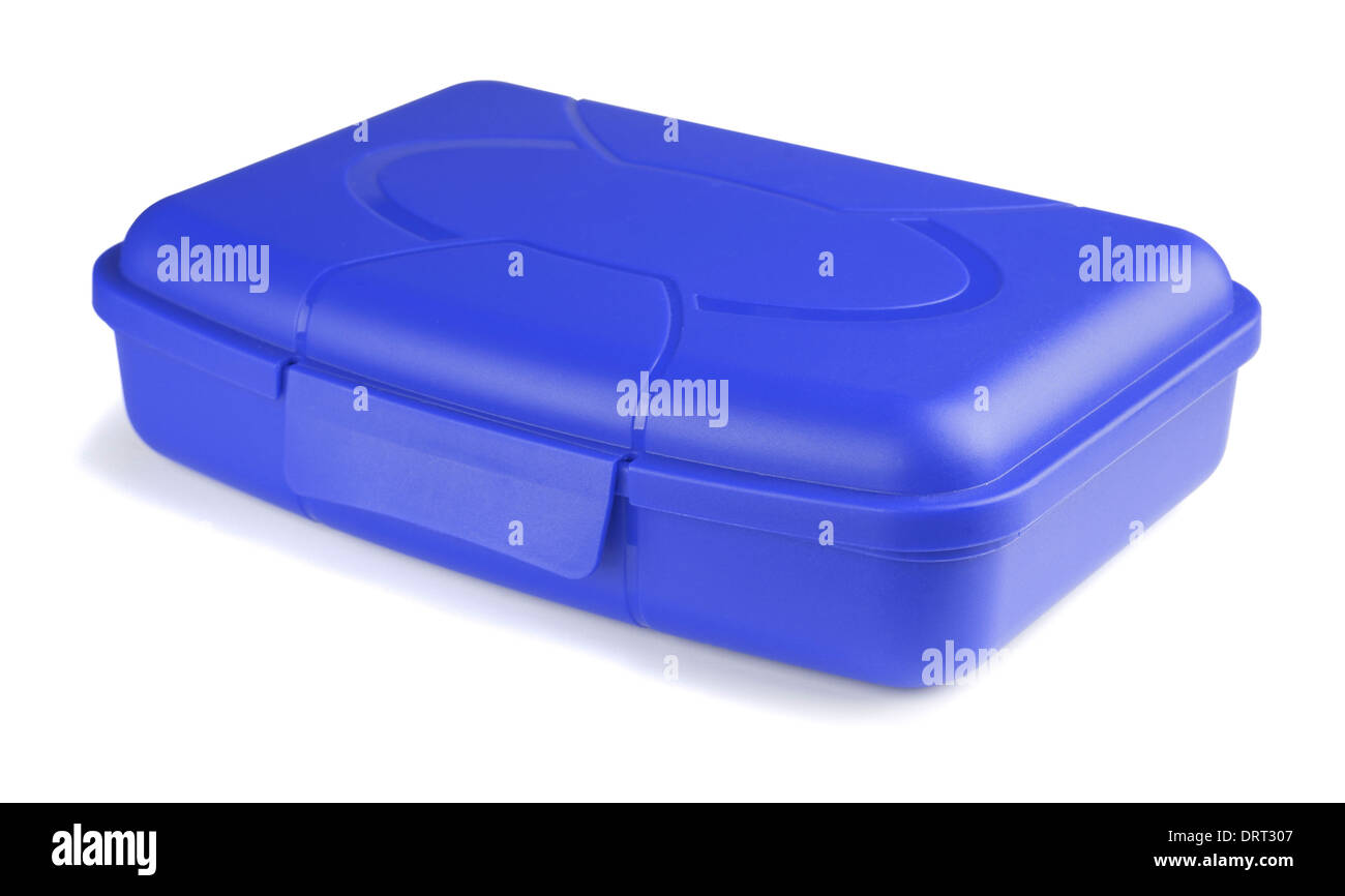 Blue lunch box on a white background Stock Photo - Alamy