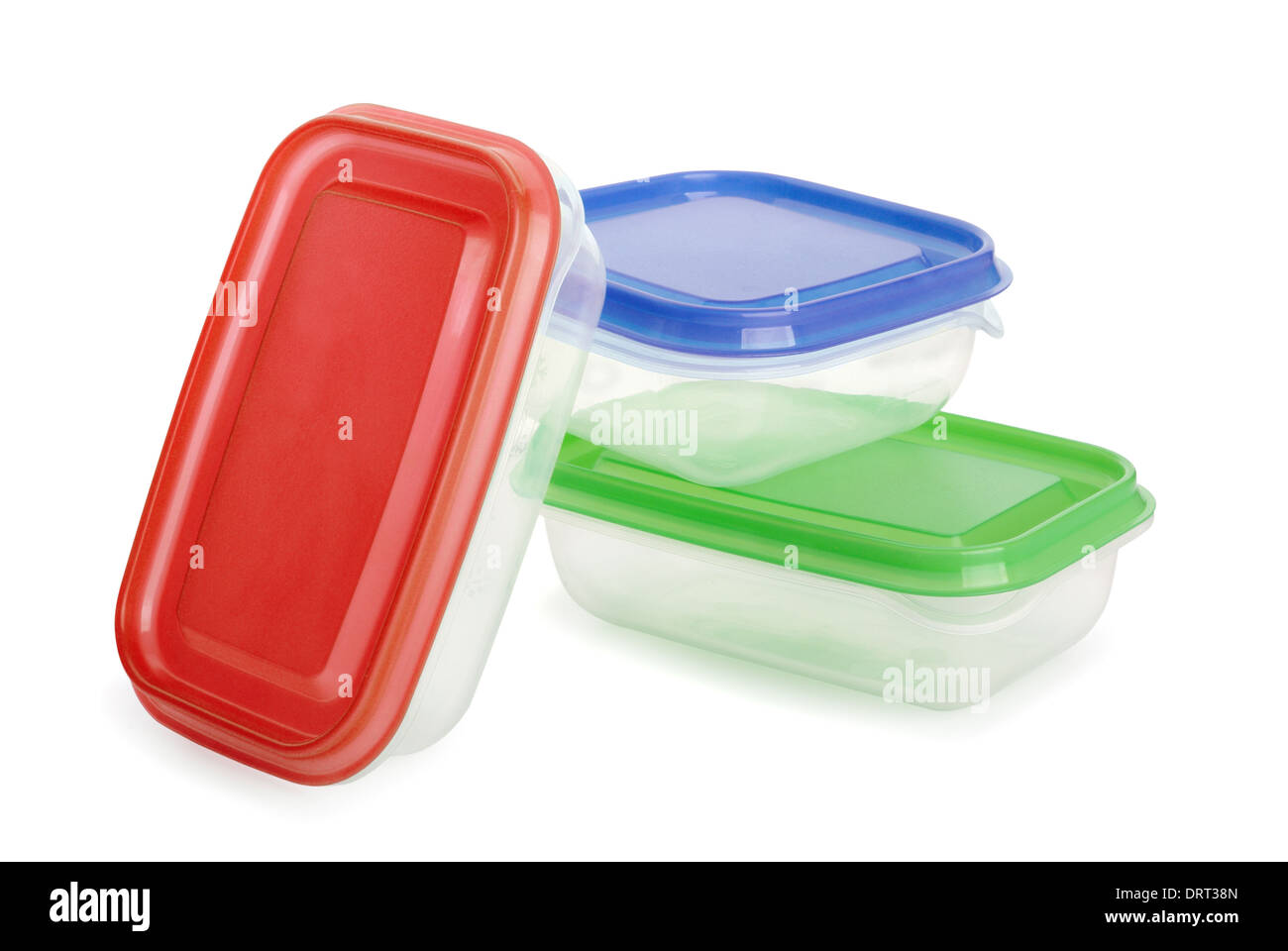 Plastic food containers on a white background Stock Photo - Alamy