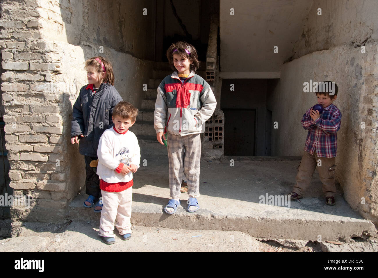 Poor children in front of their house in Fushe Arrez, Albania Stock ...
