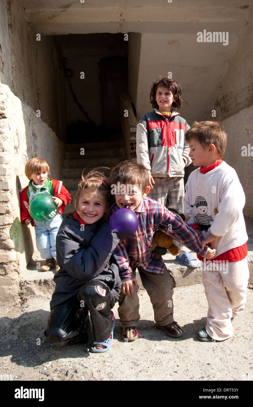 Poor children in front of their house in Fushe Arrez, Albania Stock ...