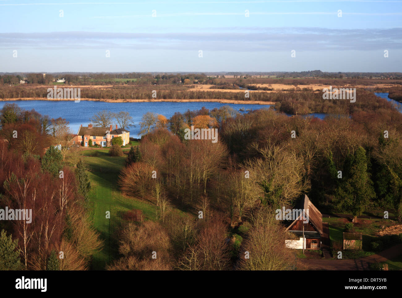A view of Ranworth Broad from the church tower at Ranworth, Norfolk ...