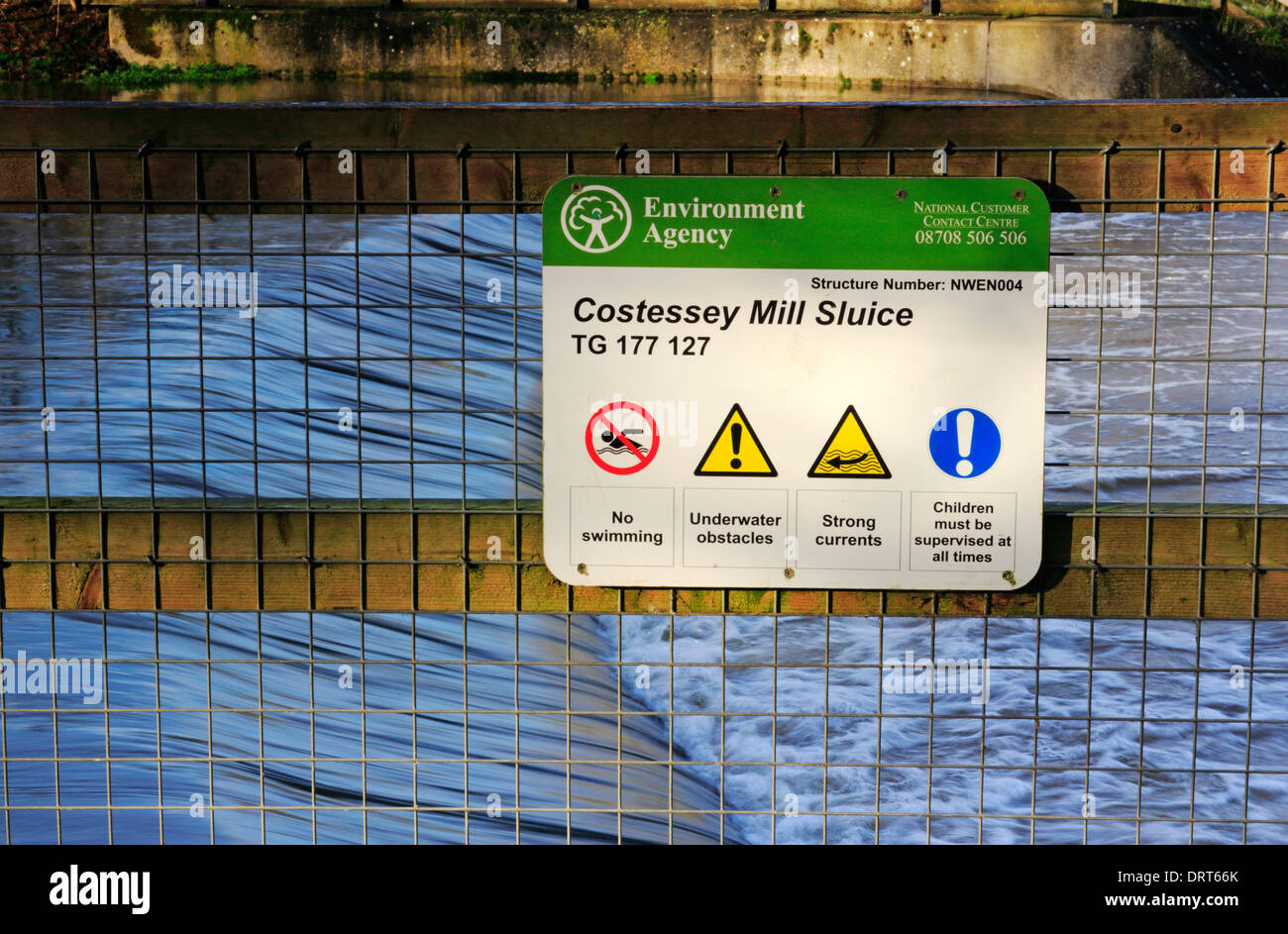 Environment Agency warning sign by the River Wensum at Costessey Mill ...