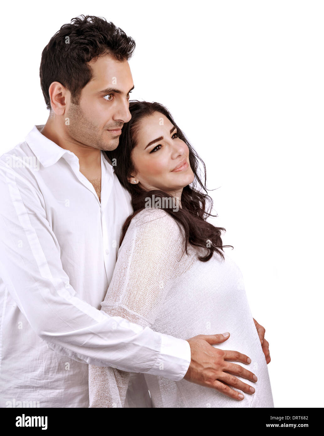 Portrait of beautiful arabic couple isolated on white background ...