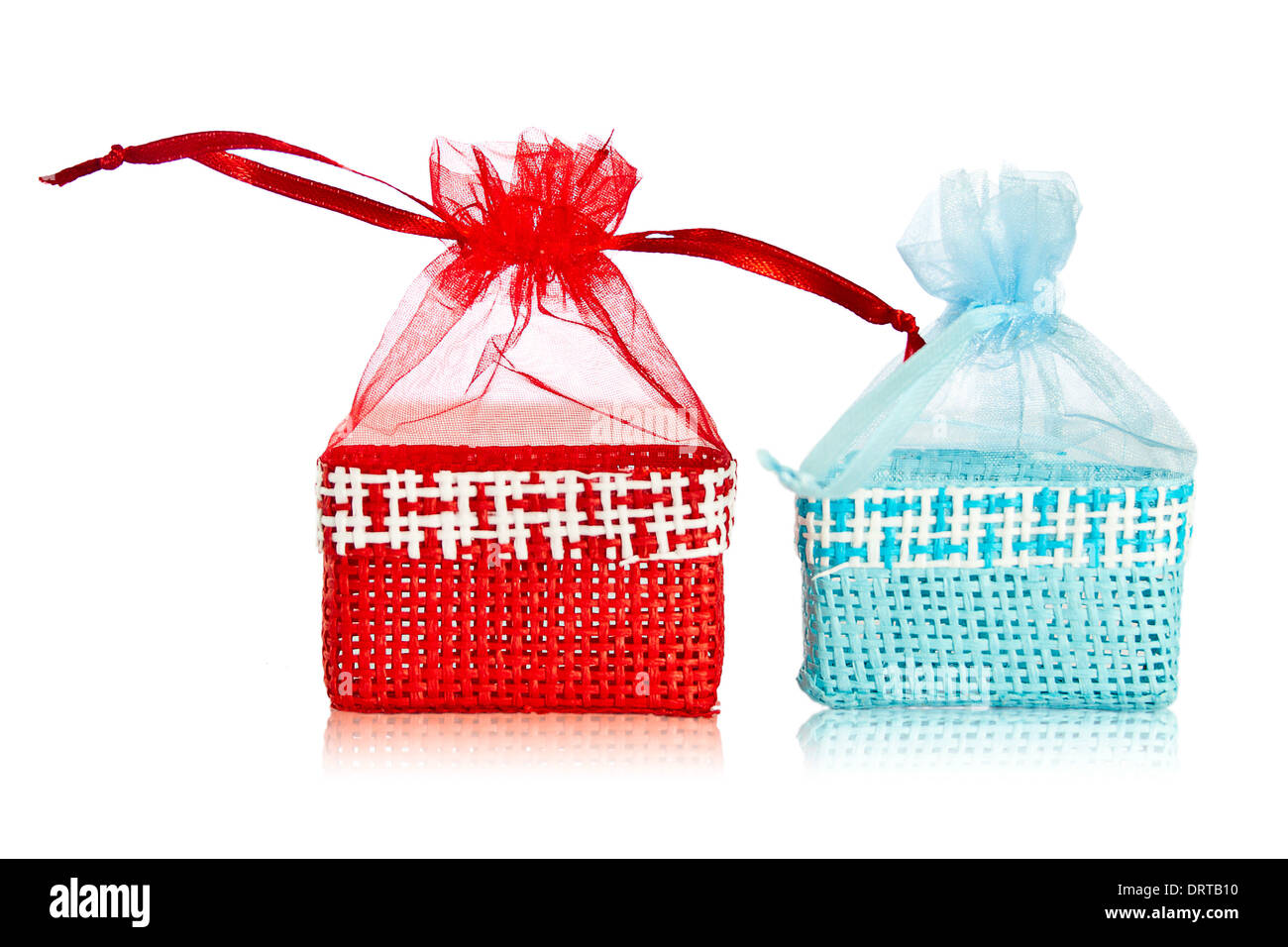 Blue and red straw paper-bags Stock Photo - Alamy