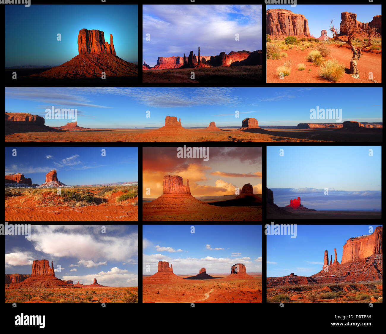 Collage showing different views and formations in Monument Valley Stock ...
