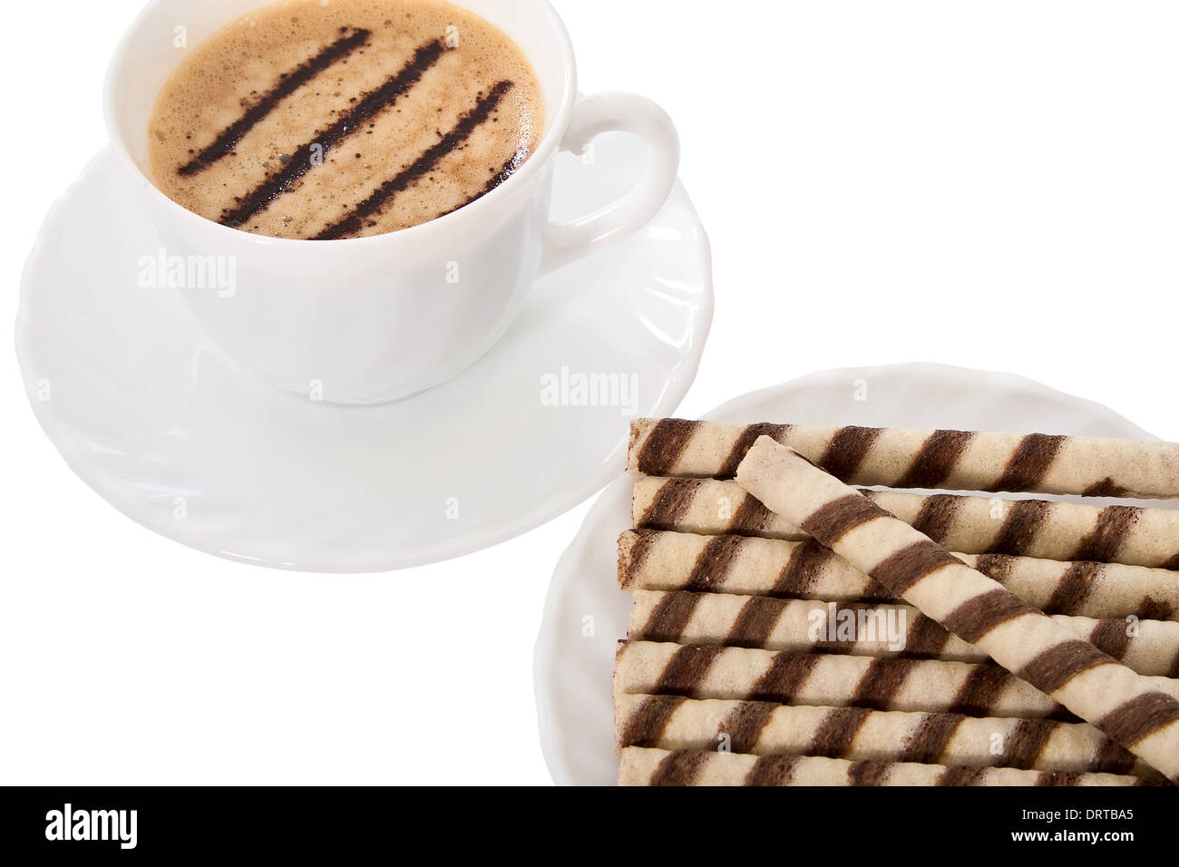 cup of coffee with waffle cream puff Stock Photo - Alamy