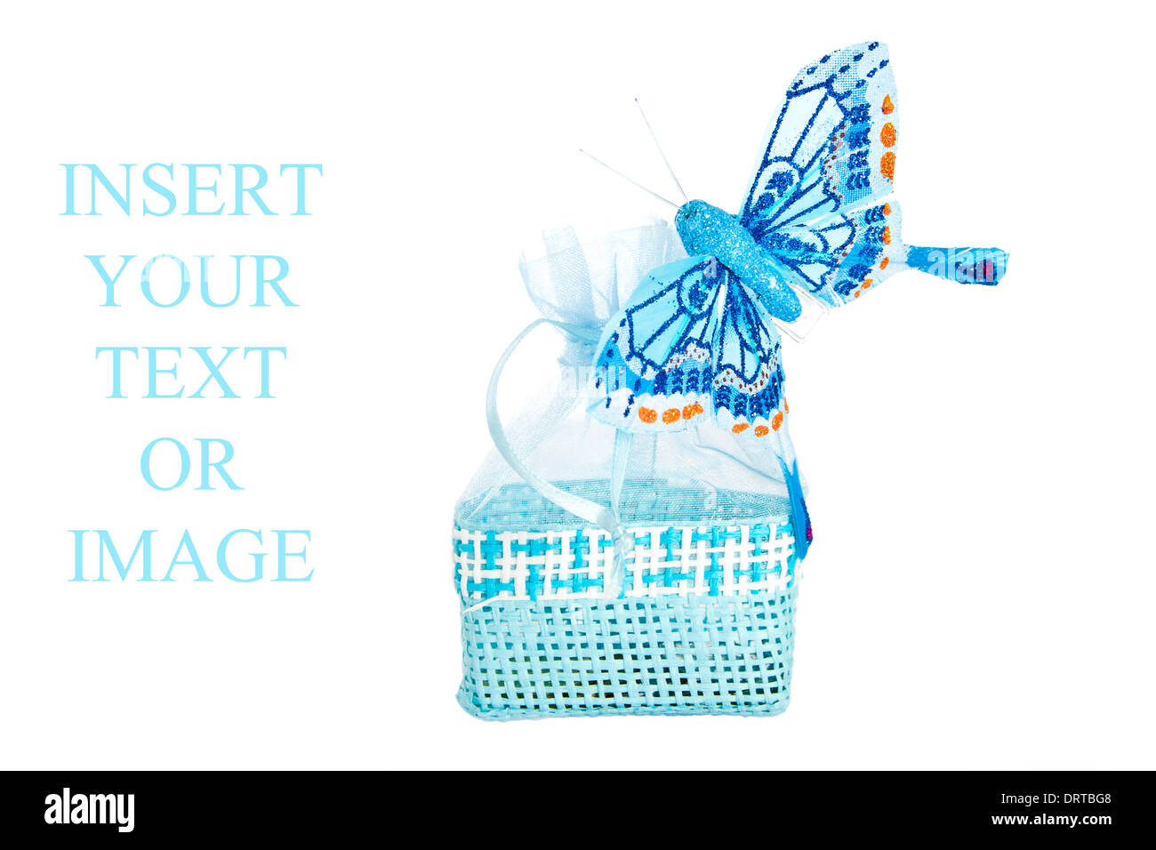 Blue straw paper-bag with butterfly Stock Photo - Alamy