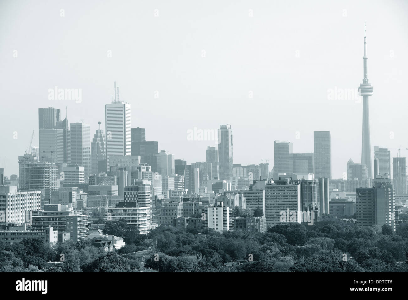 Toronto city skyline view with park and urban buildings in black and ...