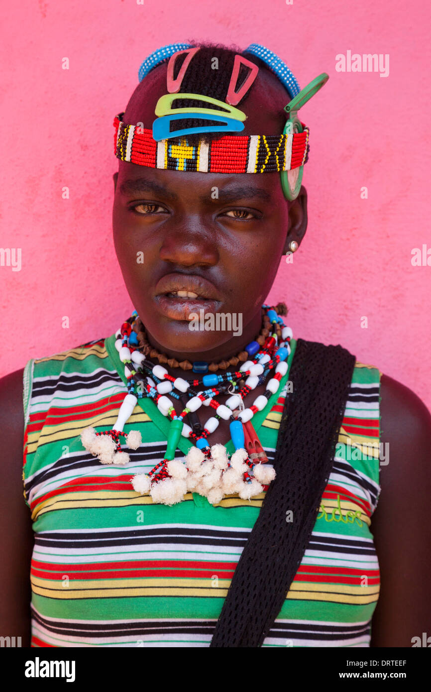 A Girl From The Banna Tribe In Traditional Costume, Key Afar, Omo ...