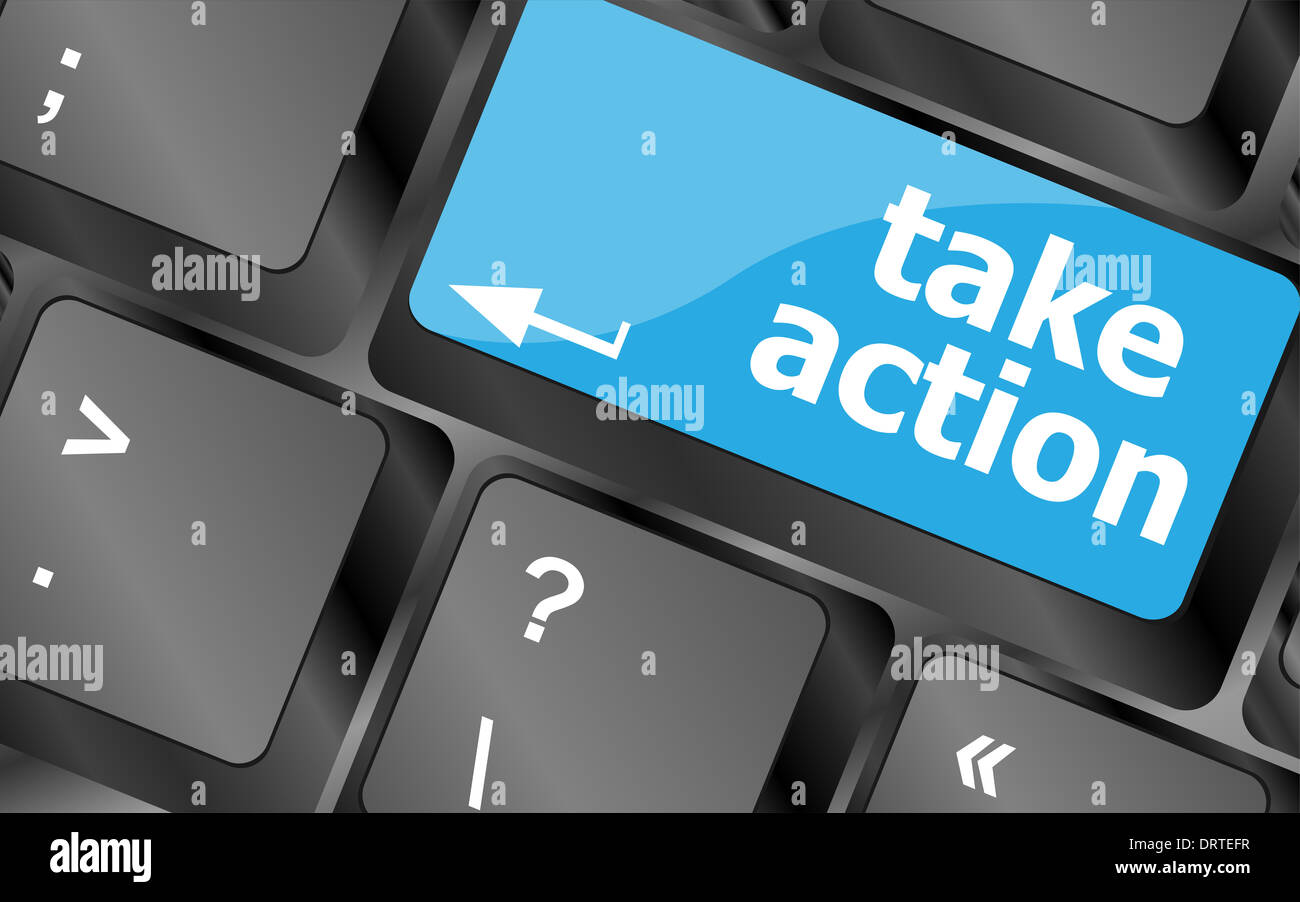 Take action red key on a computer keyboard, business concept Stock ...