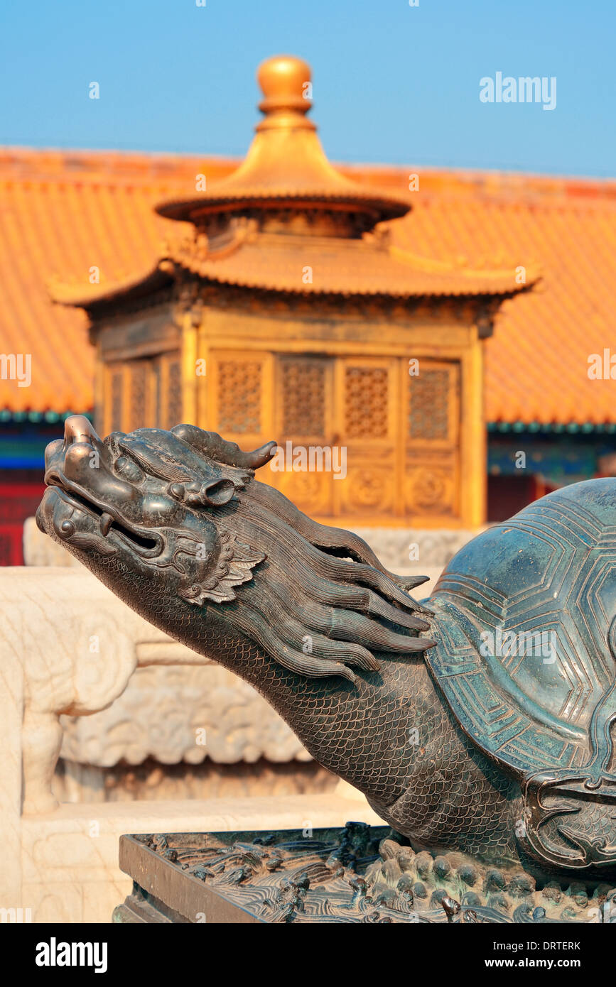 Tortoise statue and Historical architecture in Forbidden City in ...