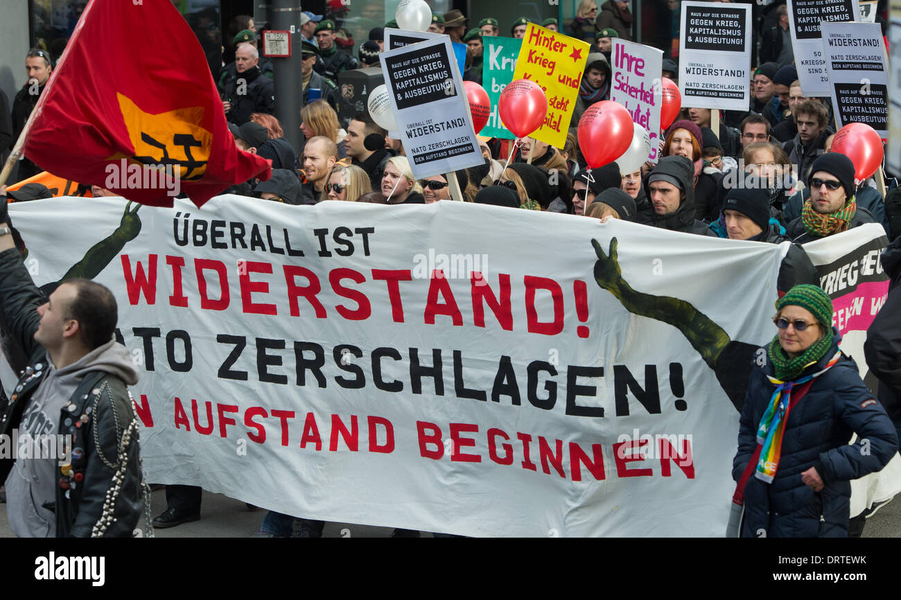 Munich, Germany. 01st Feb, 2014. Hundreds of people with flags, protest ...
