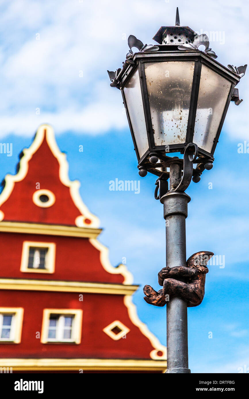 One of Wroclaw's famous little bronze gnomes, dwarfs or krasnale ...