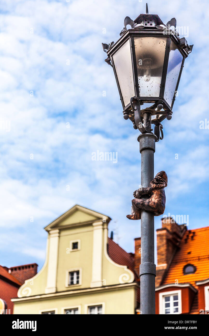 One of Wroclaw's famous little bronze gnomes, dwarfs or krasnale ...