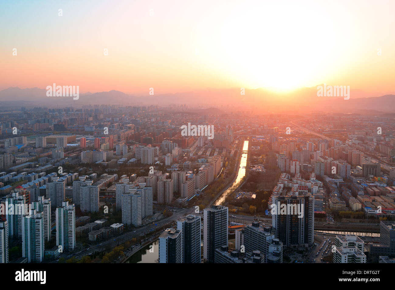 Beijing sunset aerial view with urban buildings Stock Photo - Alamy