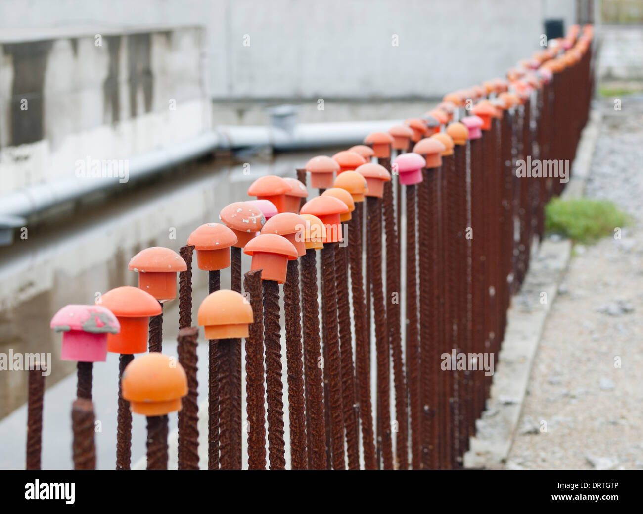Iron bars on a work. The iron bars are part of the foundation of a ...
