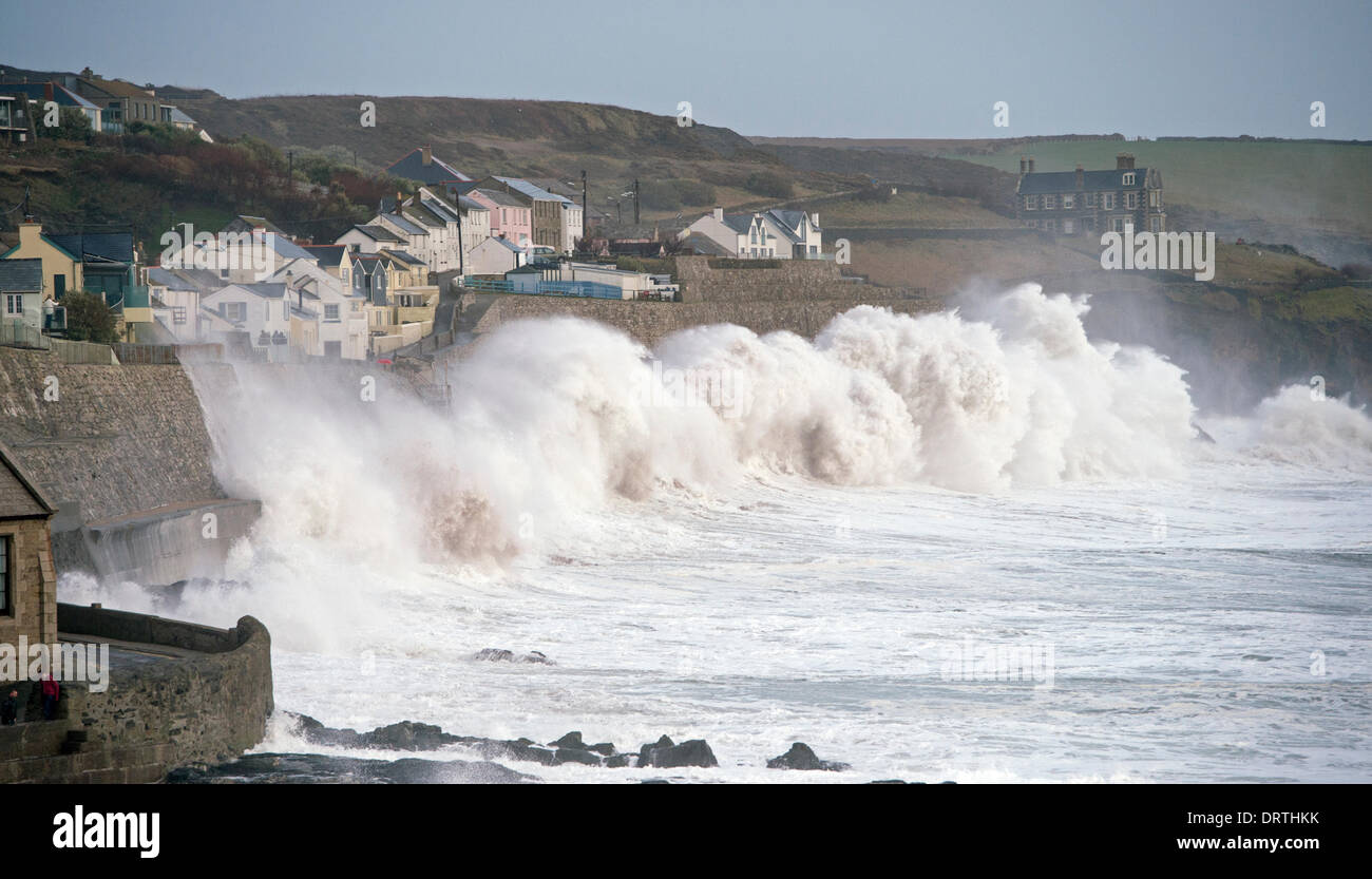 Porthleven coast is battered by the storms and huge waves hitting the ...