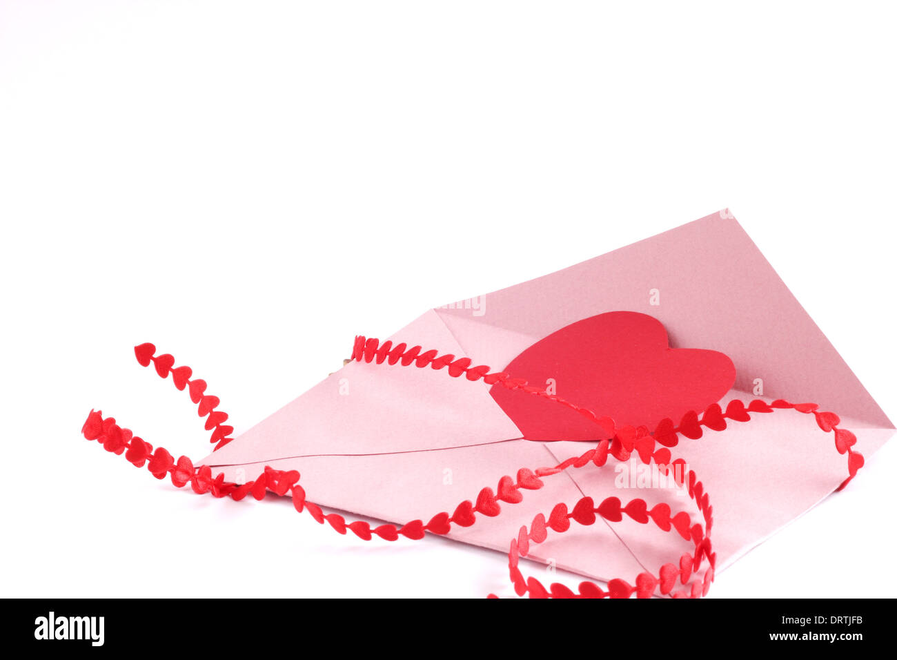 Envelope with red hearts ribbon isolated on white background Stock ...
