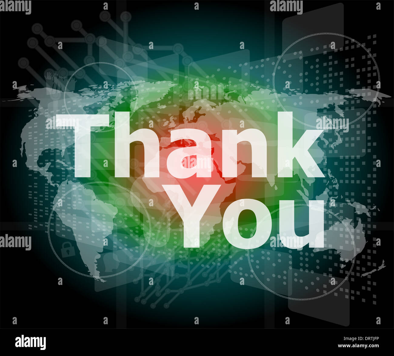 The word thank you on business digital screen, social concept Stock ...