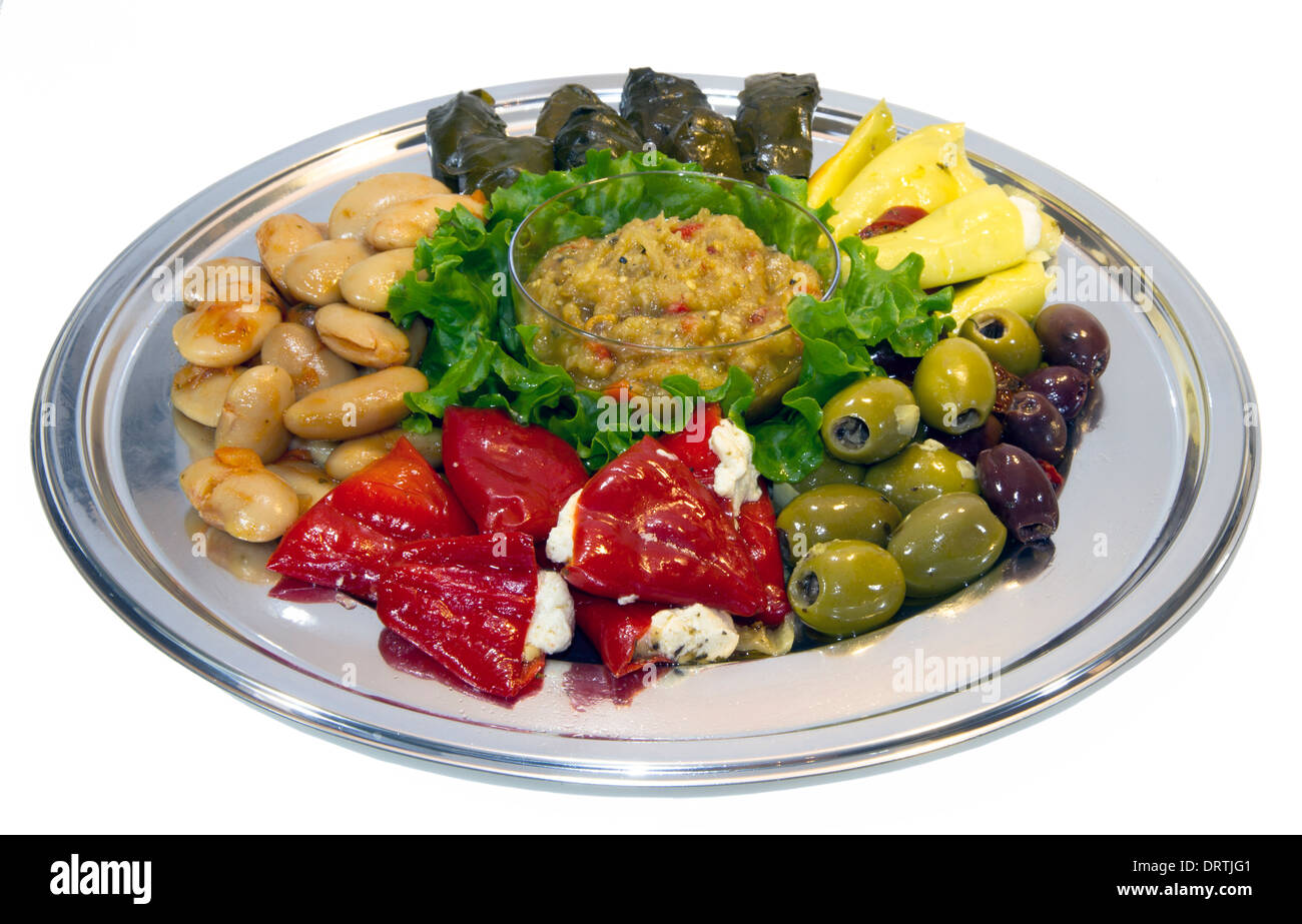 Mediterranean food variety platter isolated on white Stock Photo - Alamy