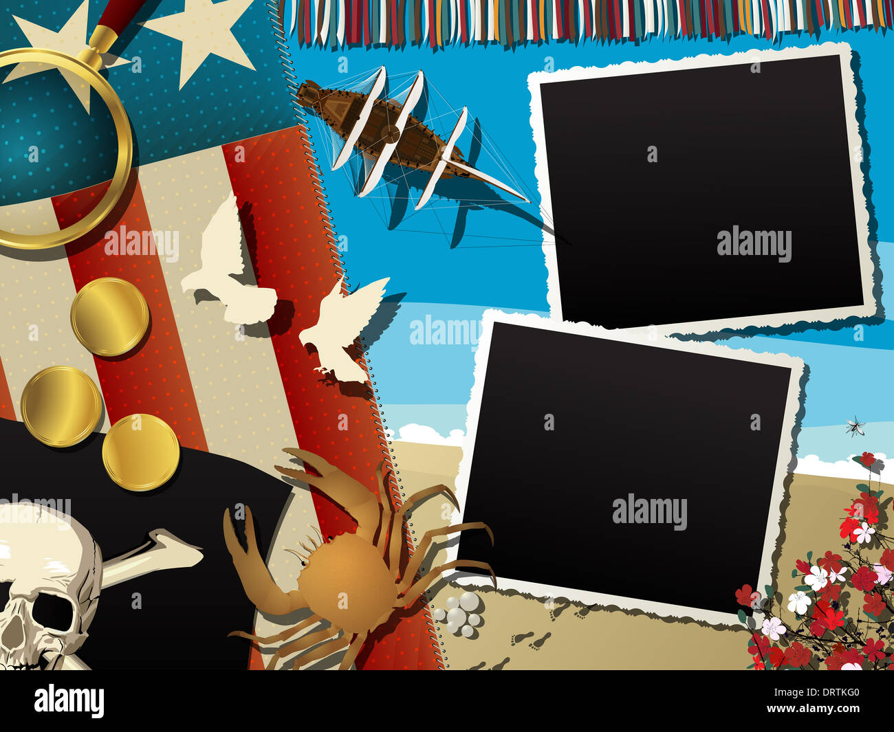 Pirate theme abstract collage with empty photo frames Stock Photo - Alamy