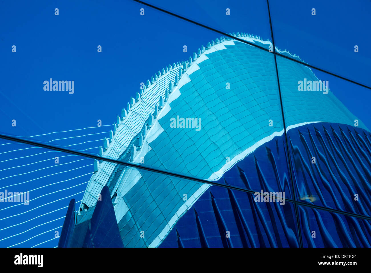 Agora Building Reflection on the wall of the Oceanographic, Valencia ...