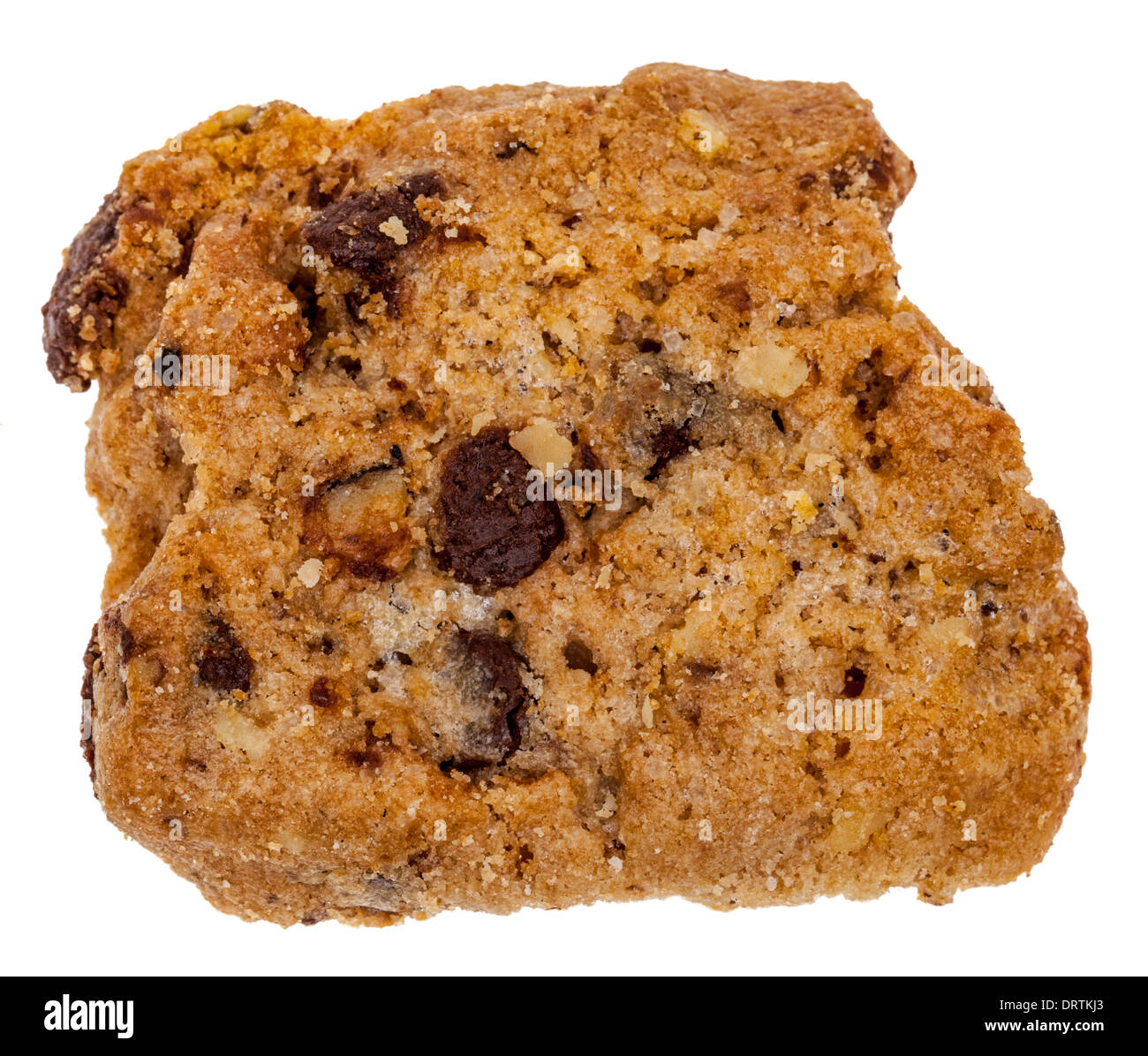 Upper view of a cookie with chocolate pieces,isolated against a white ...