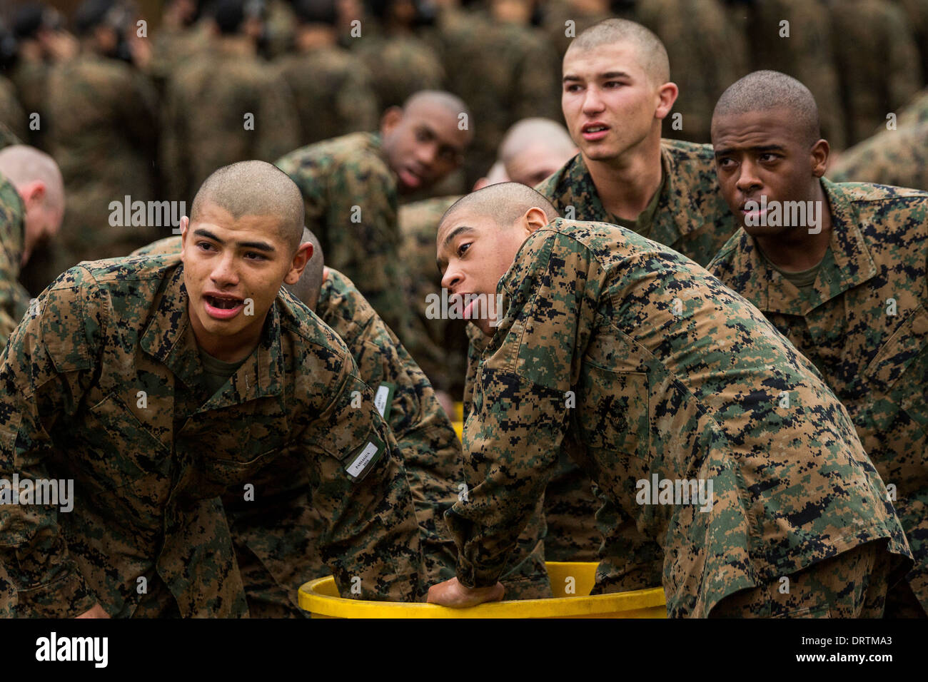 US Marine recruits choke and gasp for air after exiting the gas chamber ...