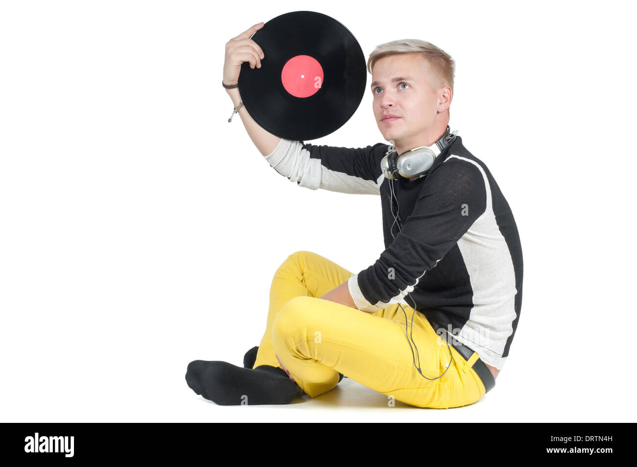 Young man with vinyl record Stock Photo - Alamy