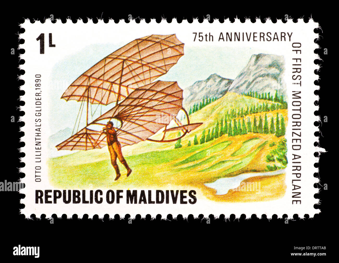 Postage stamp from the Maldive Islands depicting Otto Lilienthal's ...