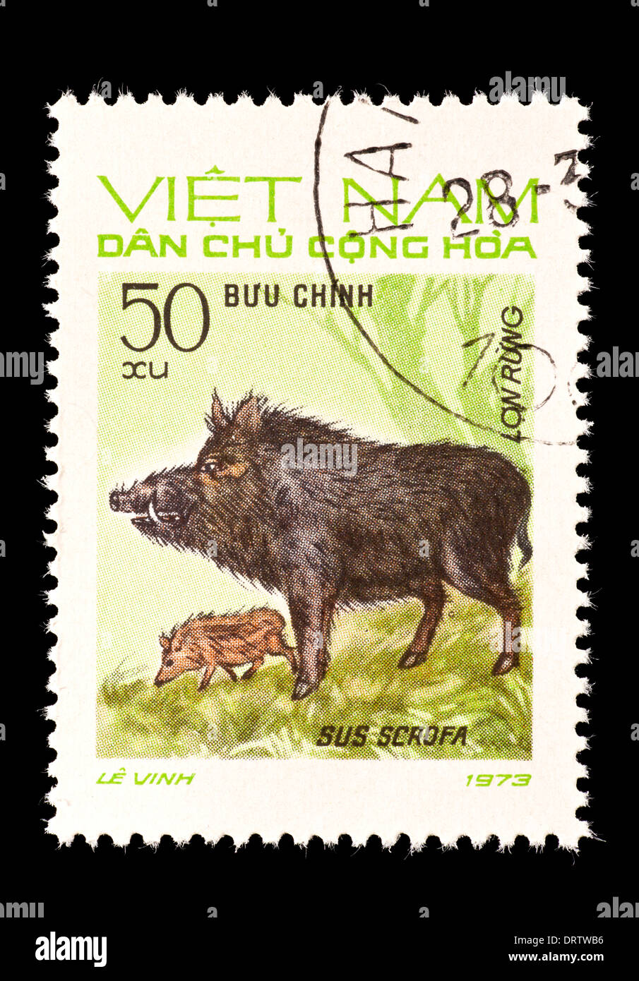 Postage stamp from Vietnam depicting wild pigs (Sus scrofa Stock Photo ...