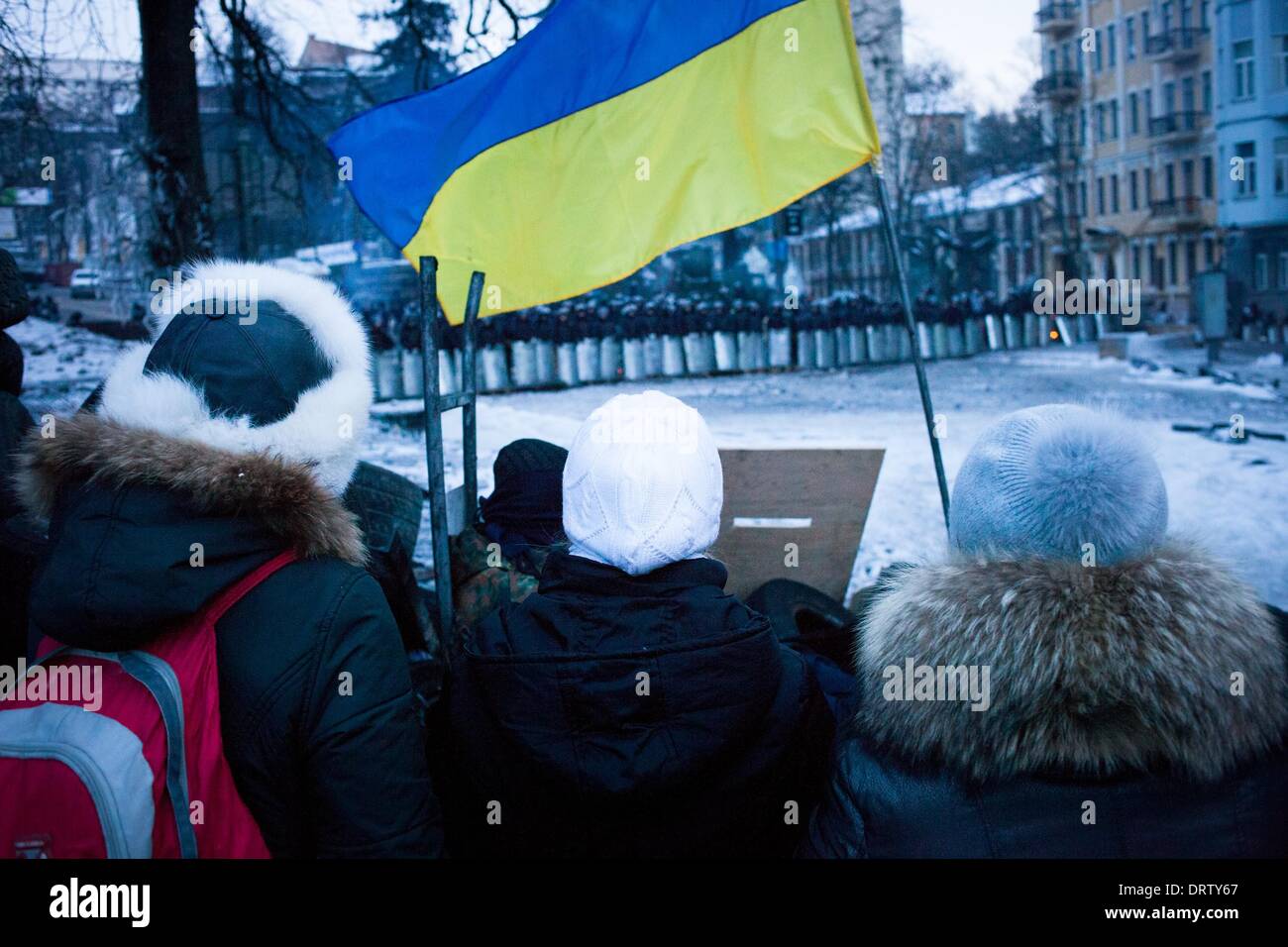 Kiev, Ukraine. 1st Feb, 2014. Three anti-government protester women ...