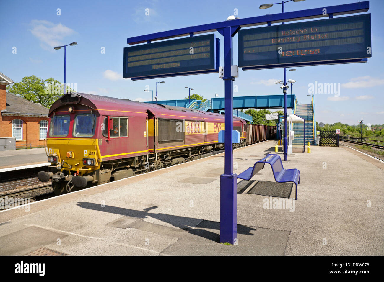 Class 66 diesel locomotive 66155 with train of loaded coal wagons, at ...
