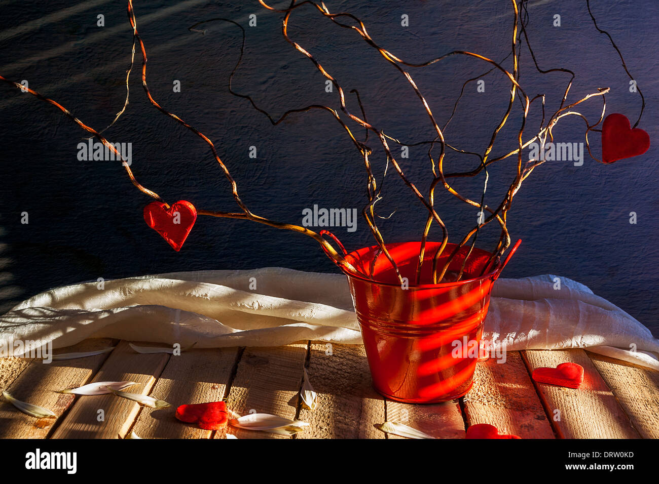Still life with hearts on twigs. Tree of love Stock Photo - Alamy