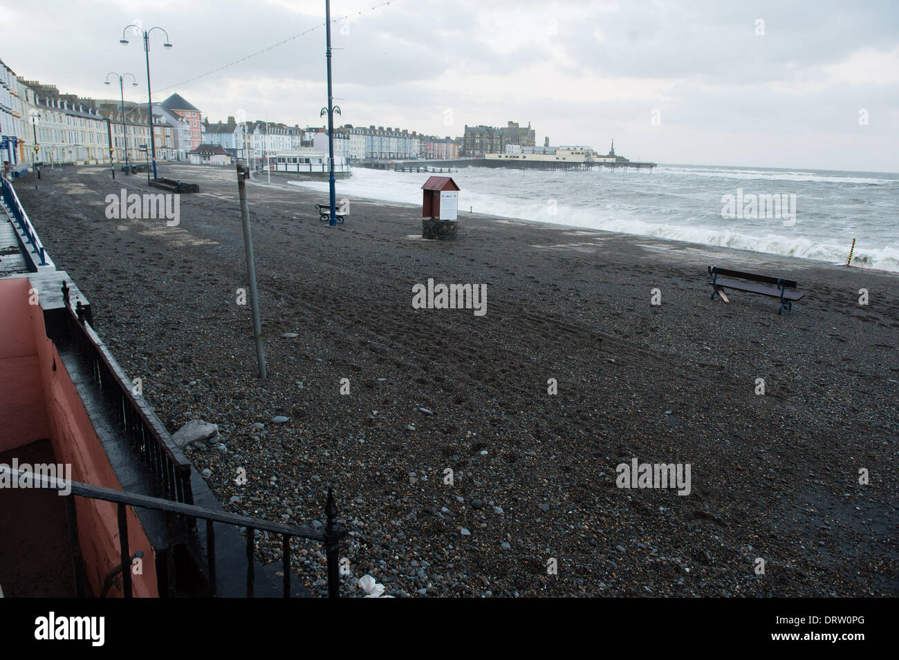 Aberystwyth promenade seafront storm damage uk 2014 hi-res stock ...