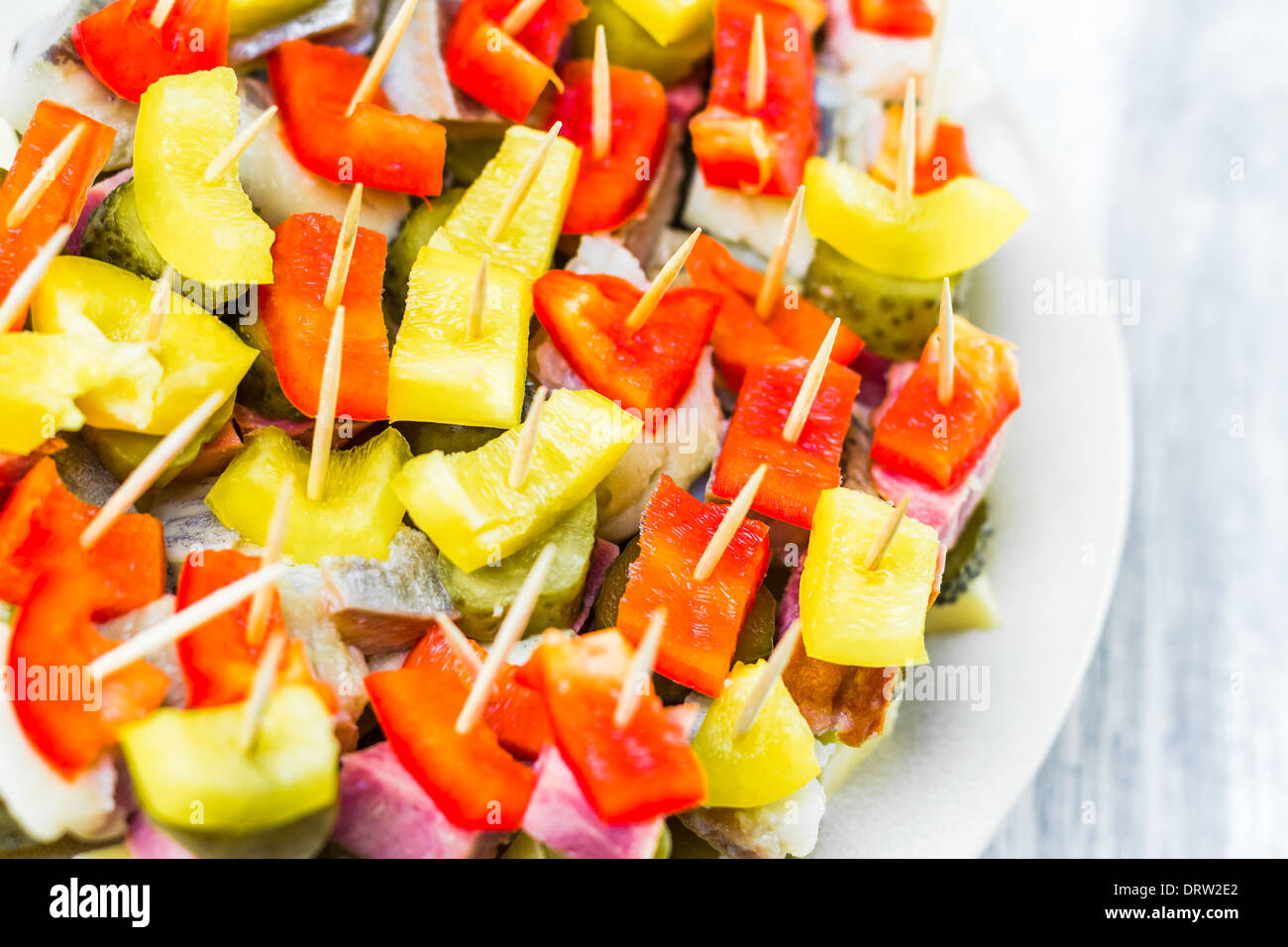 Finger foods on toothpicks as an appetizer Stock Photo - Alamy