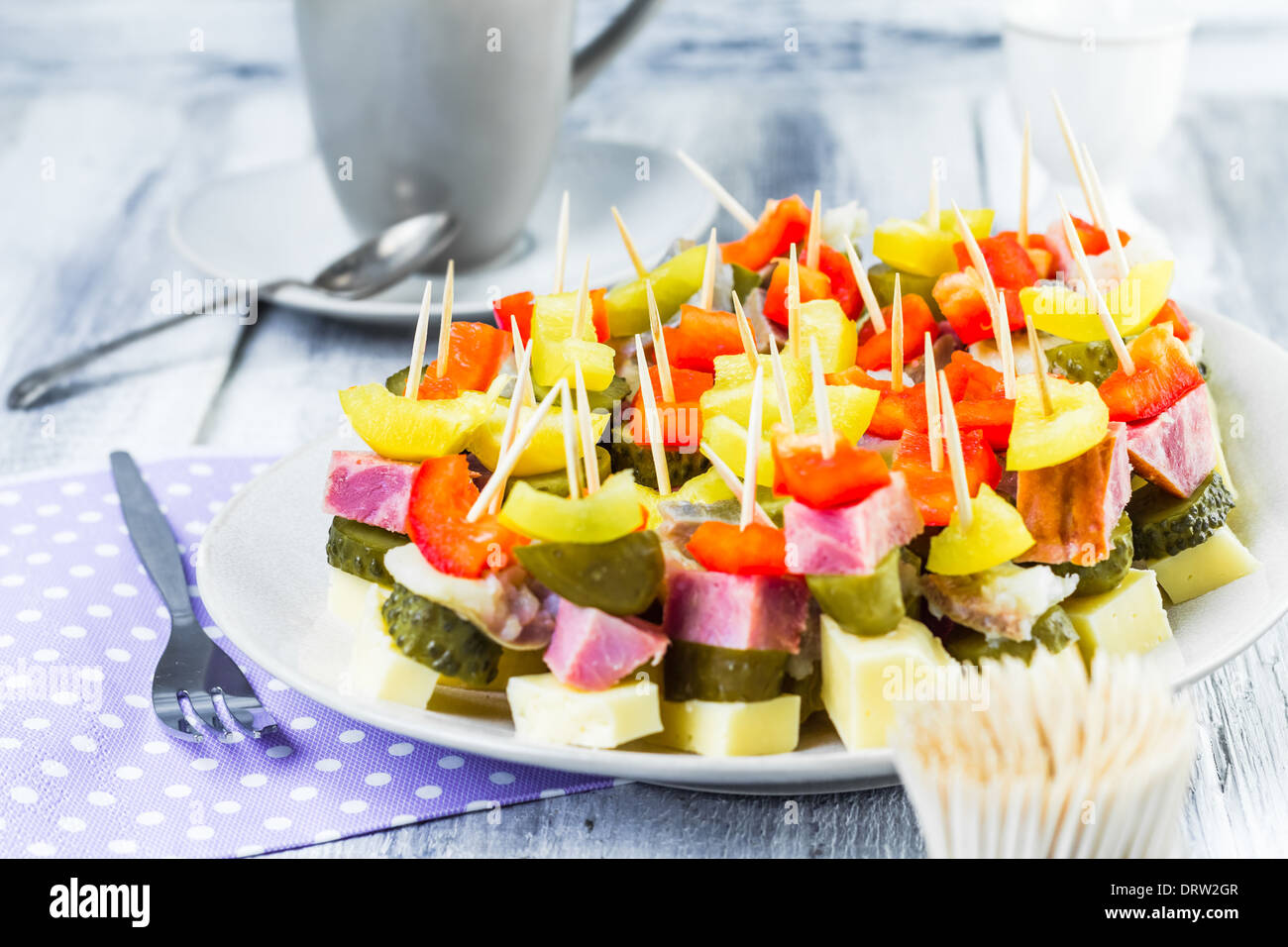 Mini sandwiches on toothpicks as an appetizer Stock Photo - Alamy