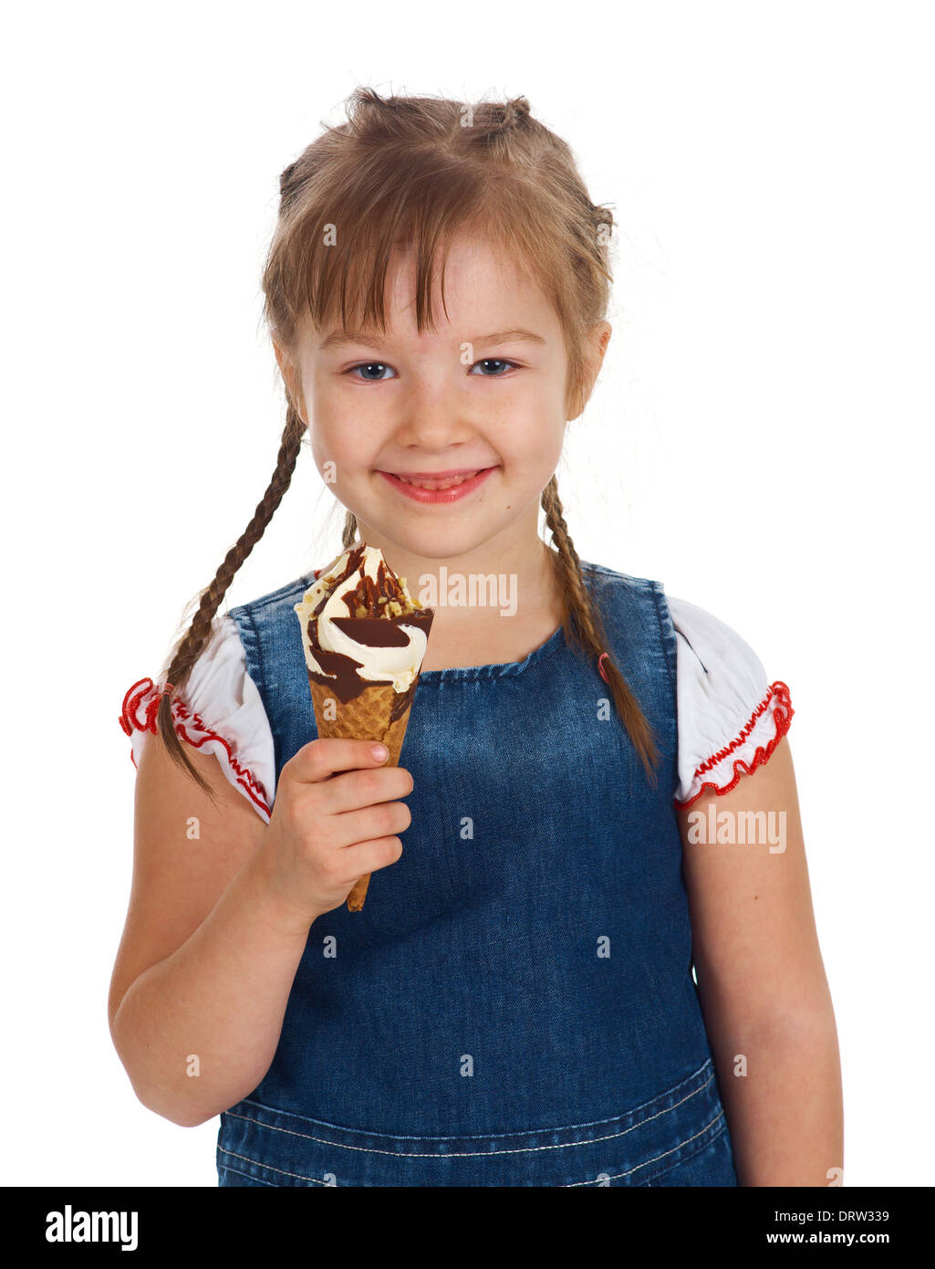 beautiful smiling caucasian girl child eating vanilla ice-cream ...