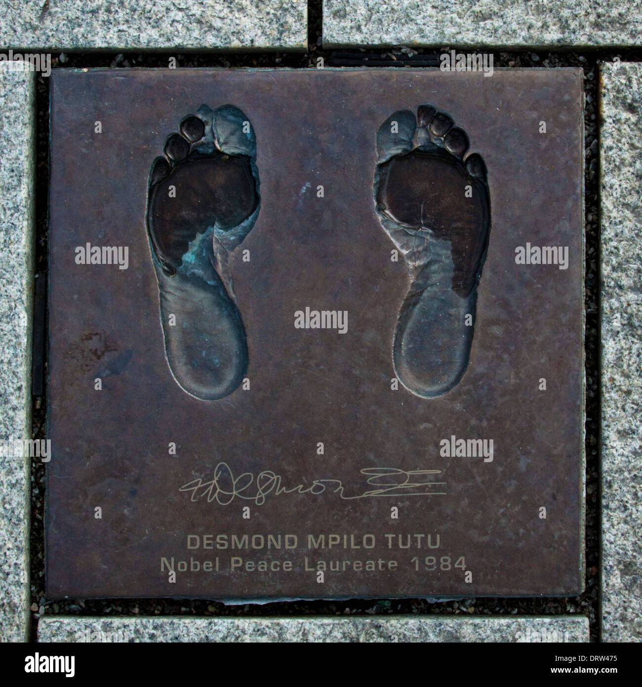 Bronze footprints of Desmond Tutu in Stavanger Stock Photo - Alamy