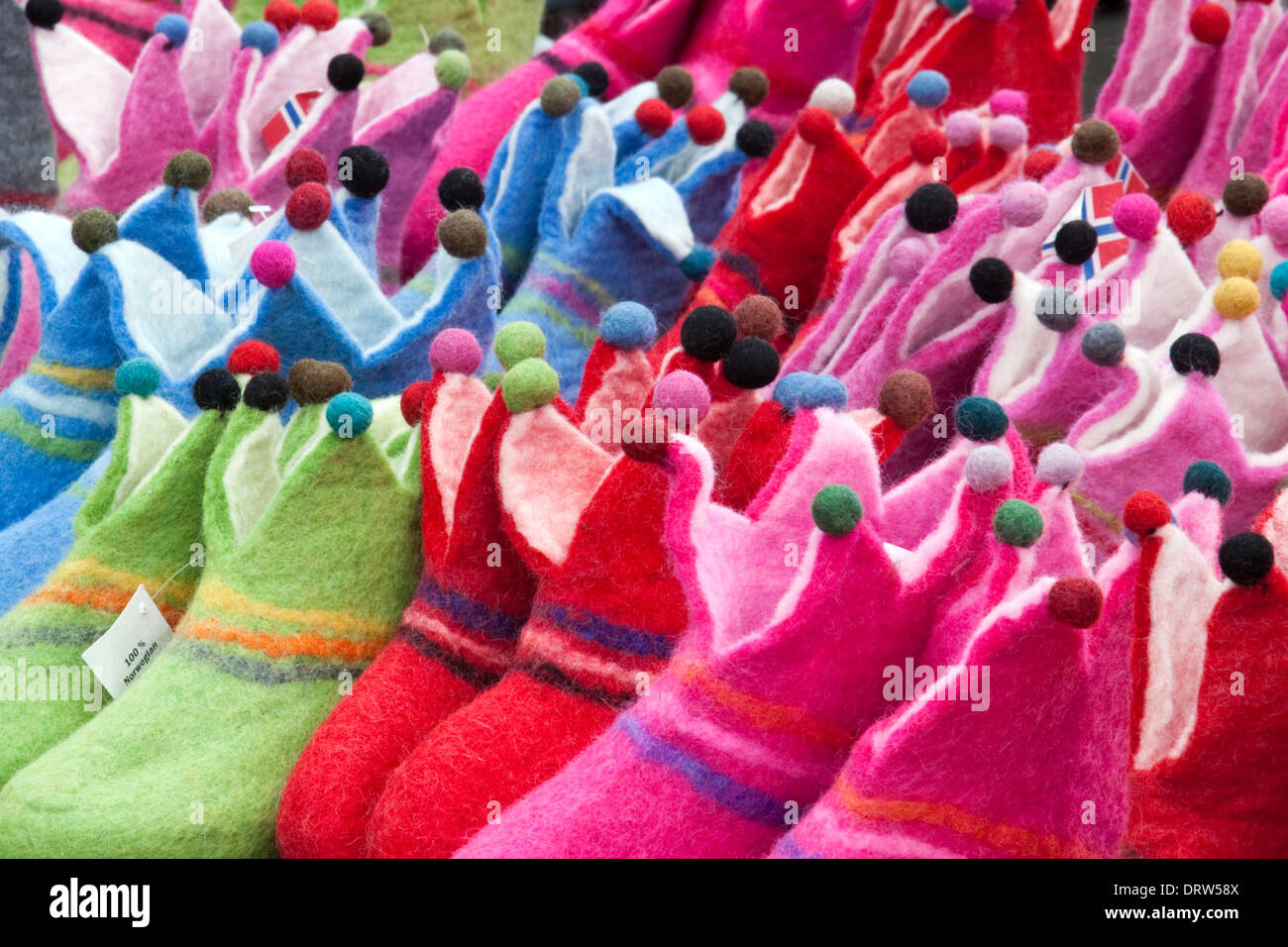 Traditional Norwegian boots on a market stall in Stavanger Stock Photo ...