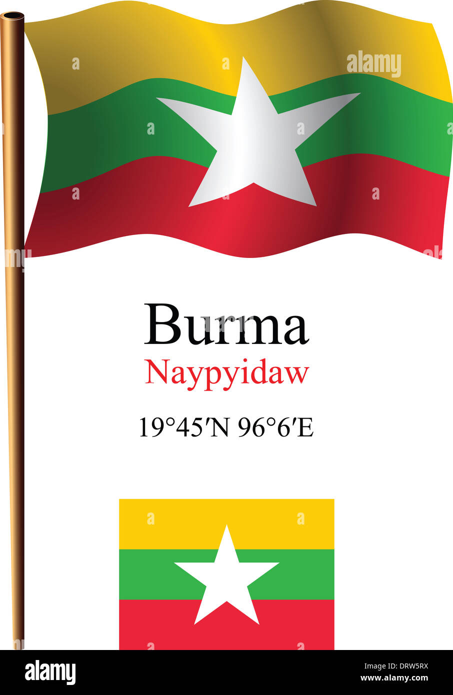 burma wavy flag and coordinates against white background, vector art ...