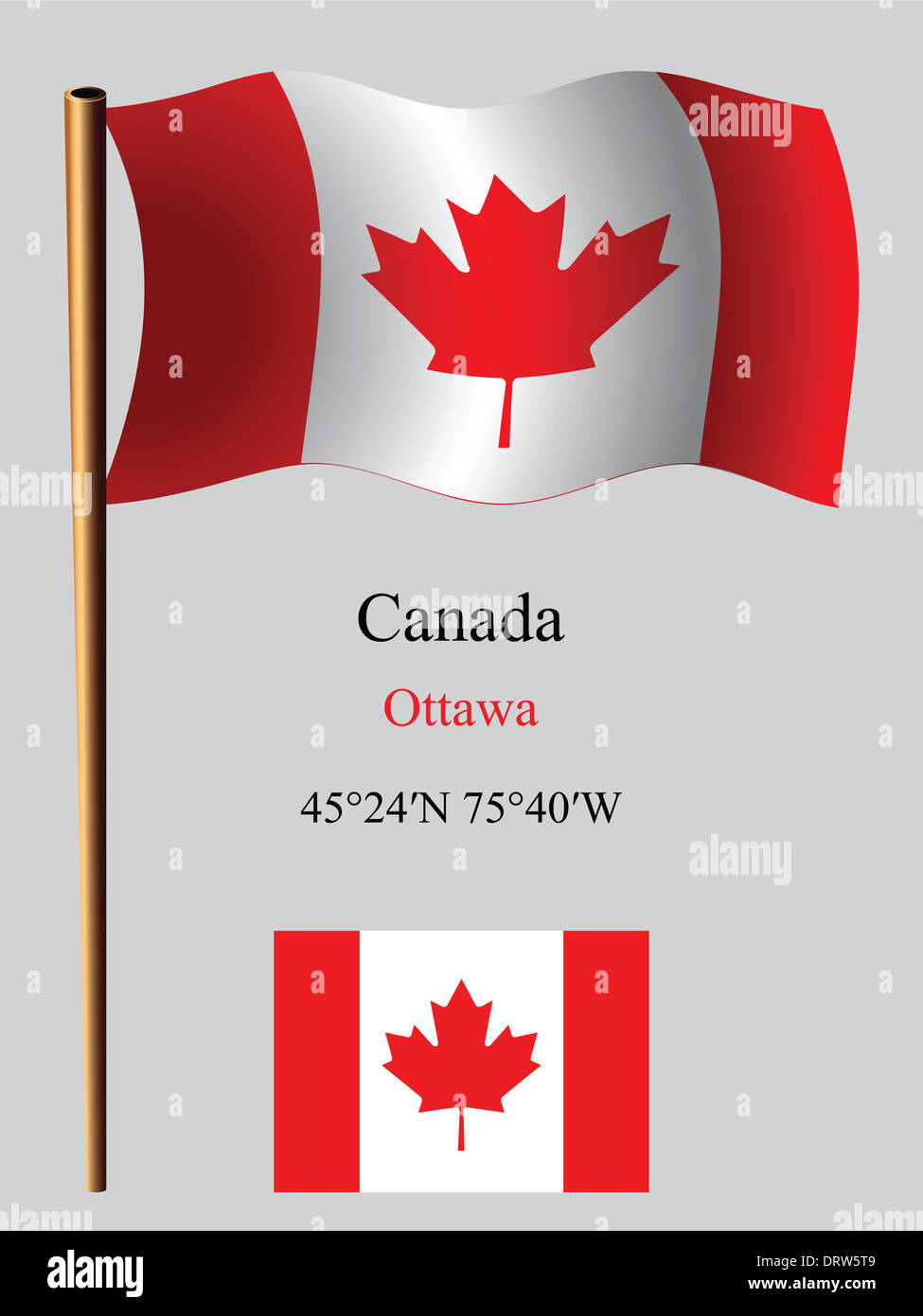 canada wavy flag and coordinates against gray background, vector art ...