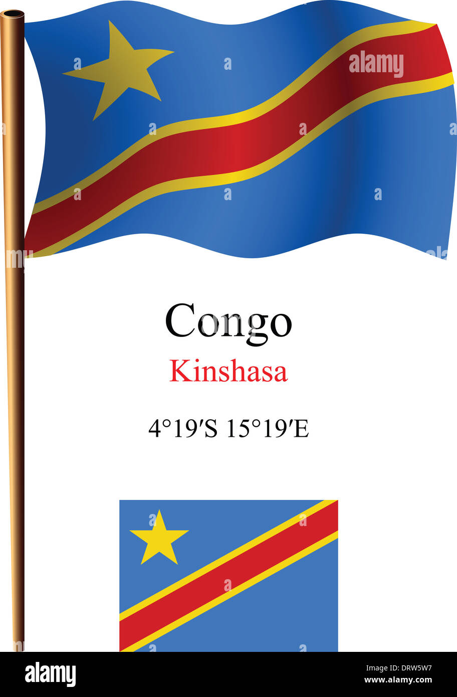 congo wavy flag and coordinates against white background, vector art ...