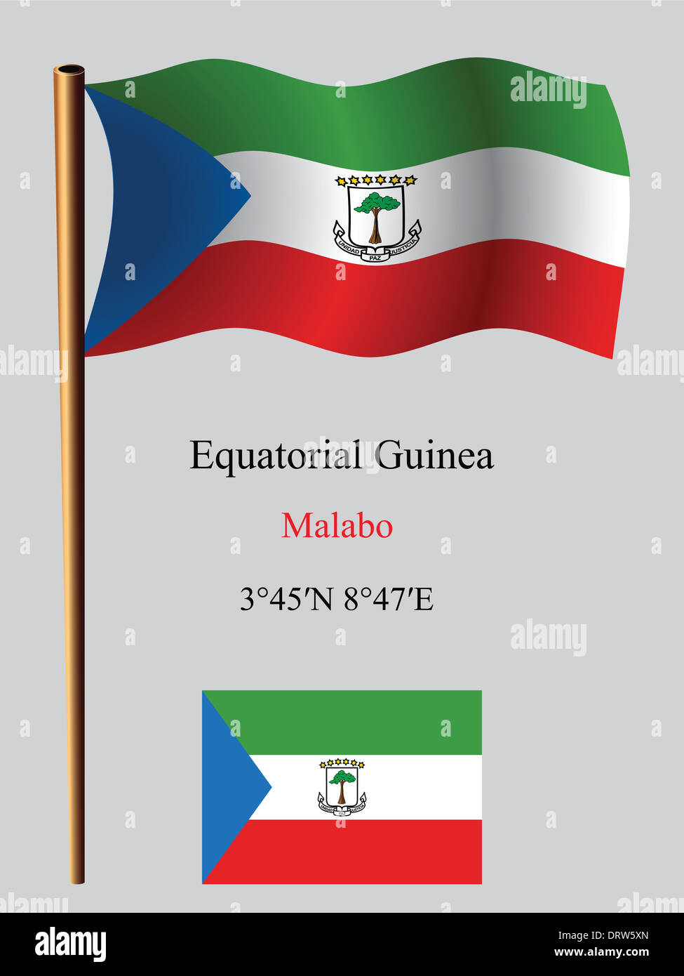 equatorial guinea wavy flag and coordinates against gray background ...