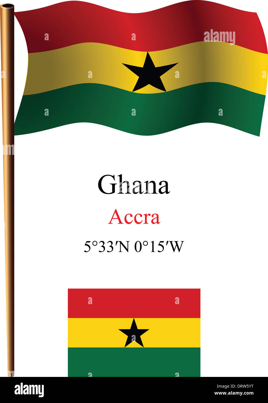 ghana wavy flag and coordinates against white background, vector art ...