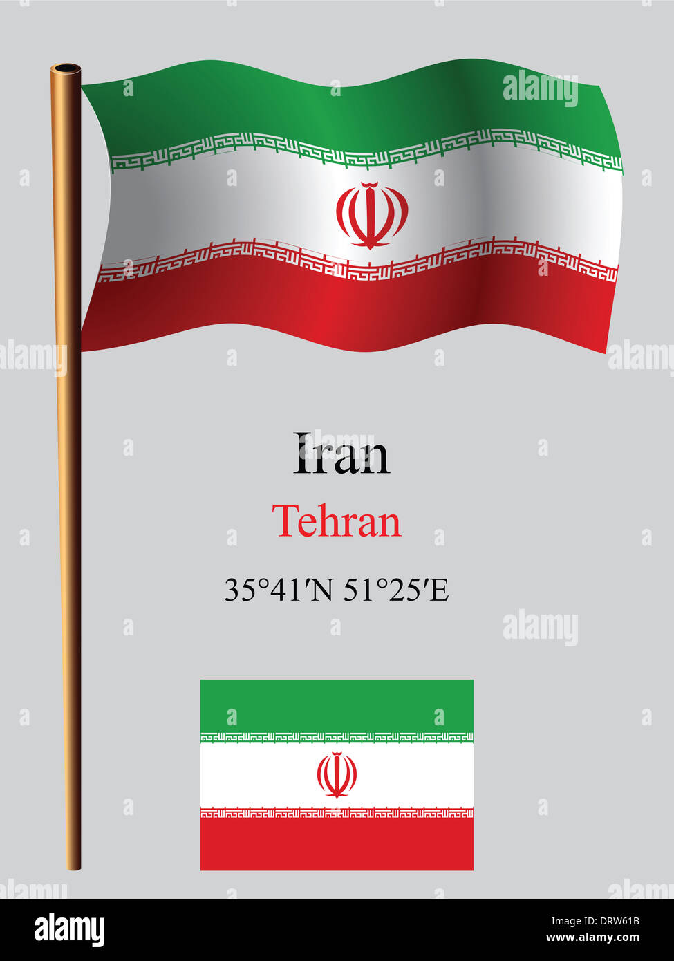 iran wavy flag and coordinates against gray background, vector art ...